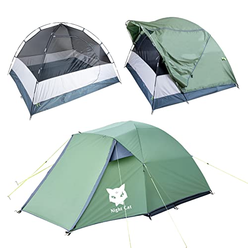 Night Cat Camping Tent 2 3 Persons with Porch Family Backpacking Tent Double Layers Waterproof Easy Clip Setup 7x6x4.3ft Porch Pole Not Inlcuded