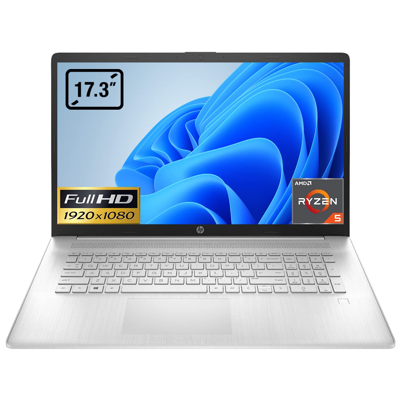 HP Laptop 17.3" FHD 1080P IPS Display, AMD Ryzen 5 5500U 6 Core CPU (Beat i7-1065G7), 32GB RAM, 1TB PCIe SSD, HD Webcam, WiFi, Bluetooth, HDMI, Win10 Home, Available Upgrade to Win11 Home, Silver