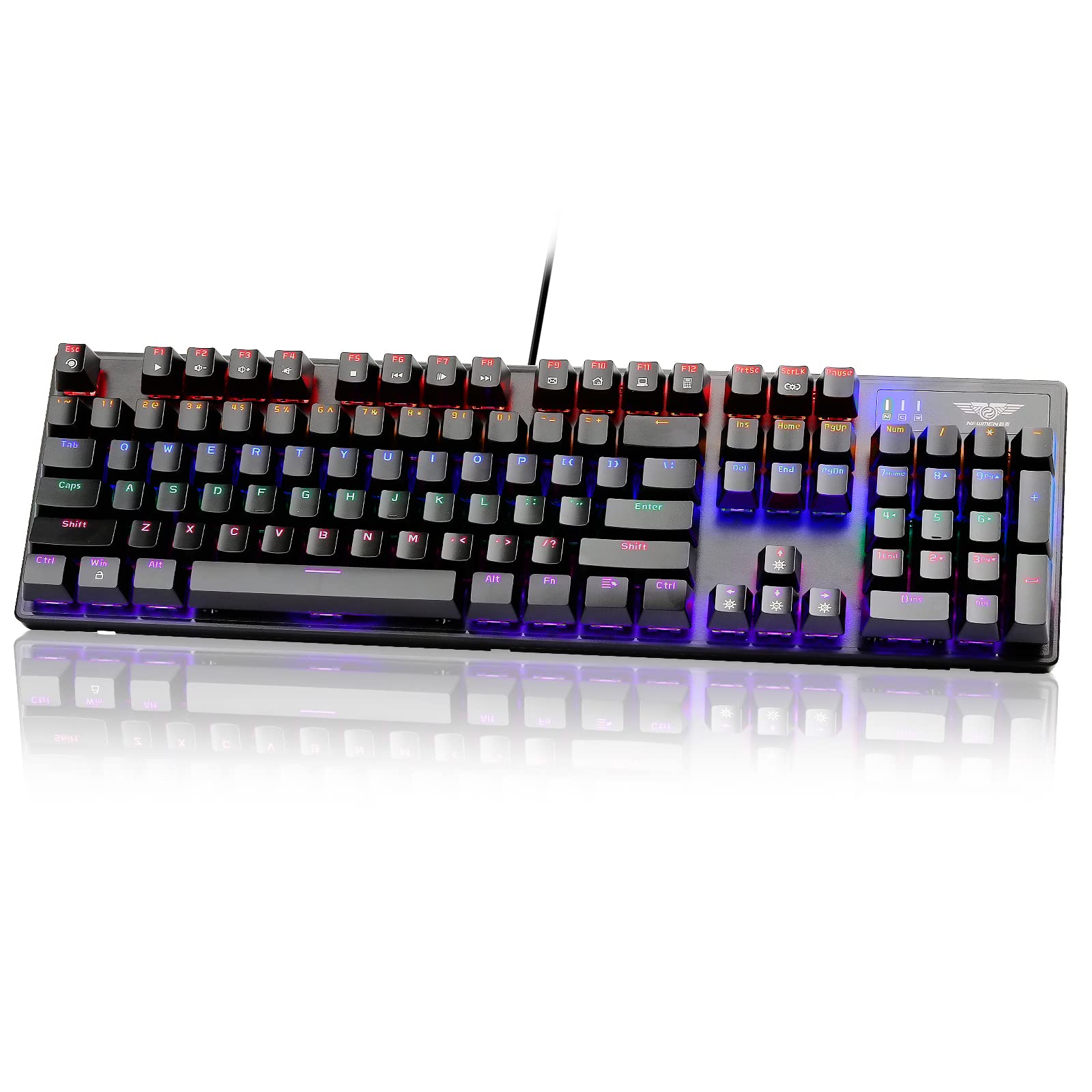 Newmen GM325 Gaming Keyboard Mechanical Keyboard,LED Backlit Wired 104 Keys Mechanical Gaming Keyboard,Anti-ghosting,Macro Programmable PC Gaming Keyboards for Windows Computer Laptop(Brown Switch)