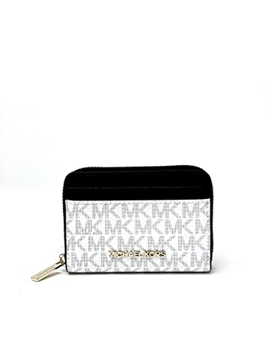 Michael Kors Jet Set Travel Logo Medium Zip Around Card Case (Bright White /Black)