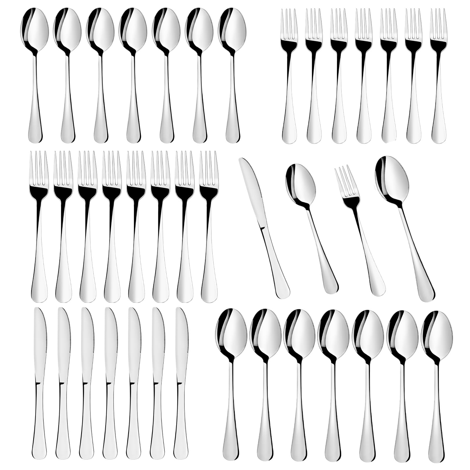 Nice Kitchen Silverware Set, Reusable Stainless Steel Flatware Cutlery Sets, Heavy Forks and Spoons Silverware Utensils for 8,40-Piece