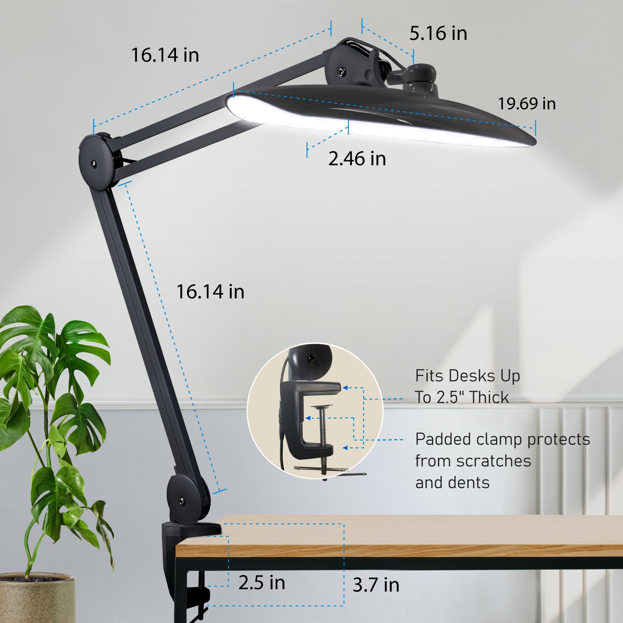 LED Desk Lamp with Clamp - DAEV โ 2,200 Lumen 20" CCT Swing Arm Desk Light- 182 LEDs Adjustable from 300K to 6500K โ Task, and Work Lamp for Nail Techs, Hobbyists, Artists, and Crafters, White