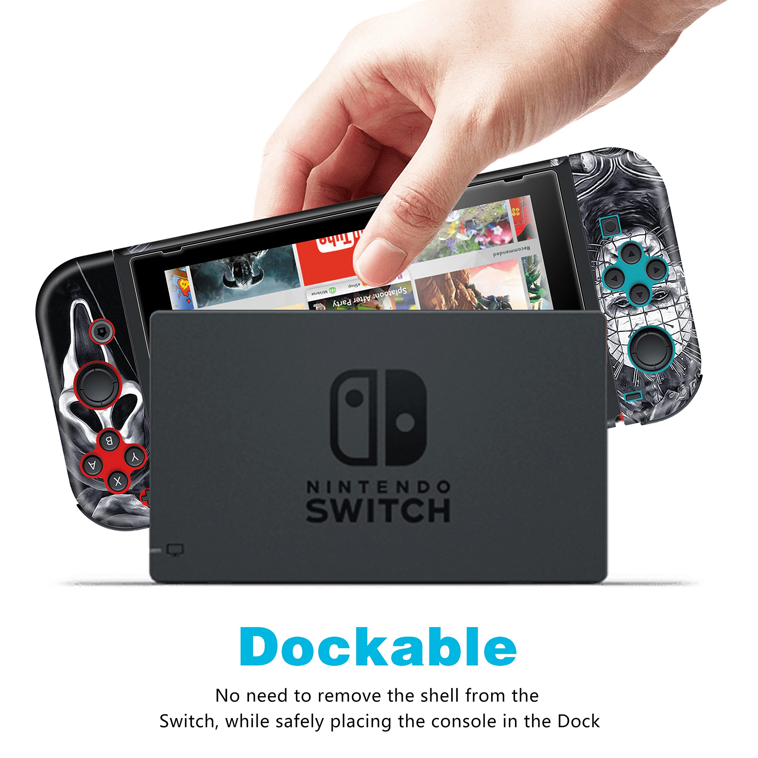 Oqplog Ghost Case for Nintendo Switch Cool Themed Skeleton Skull Fun Funny Character Fashion Scratch Resistant Cases Hard Shell Cover for Girls Kids Boys Men for Switch,BW