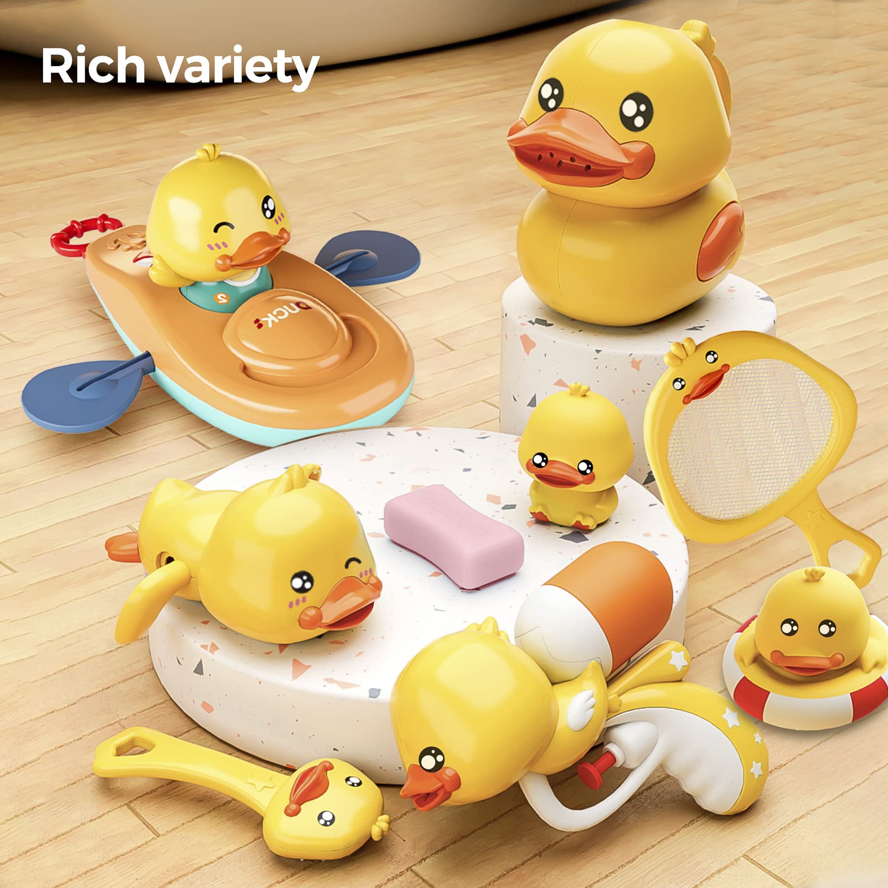 OR OR TU Baby Bath Toys,Rubber Duck Bath Toys, Bath Toys for Toddlers Age 2 3 4 5 Year Old,9 Piece Set