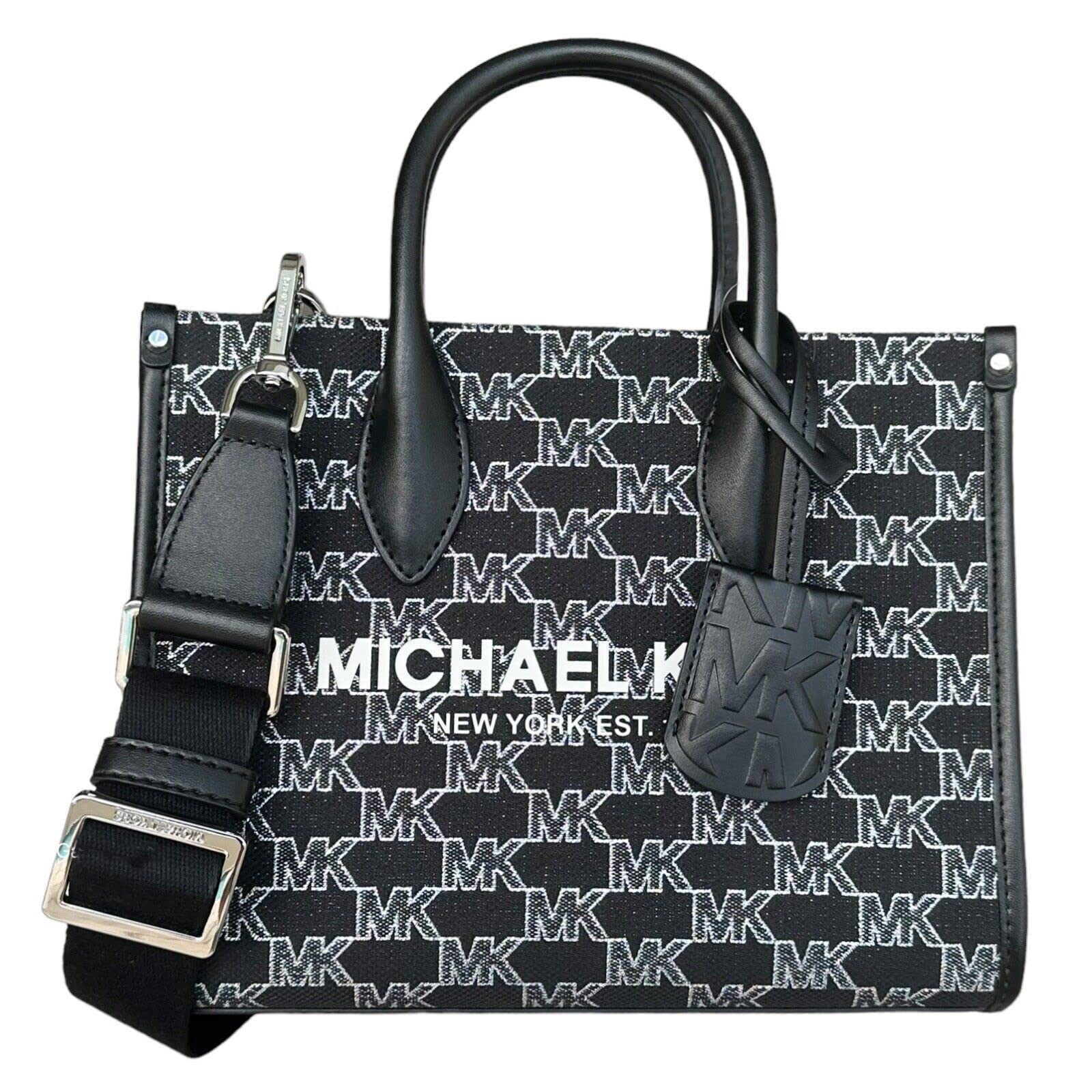 Michael Kors Mirella Small Top Zip Crossbody Bag Dark Powder Blush Pink MK (Canvas Black Silver)