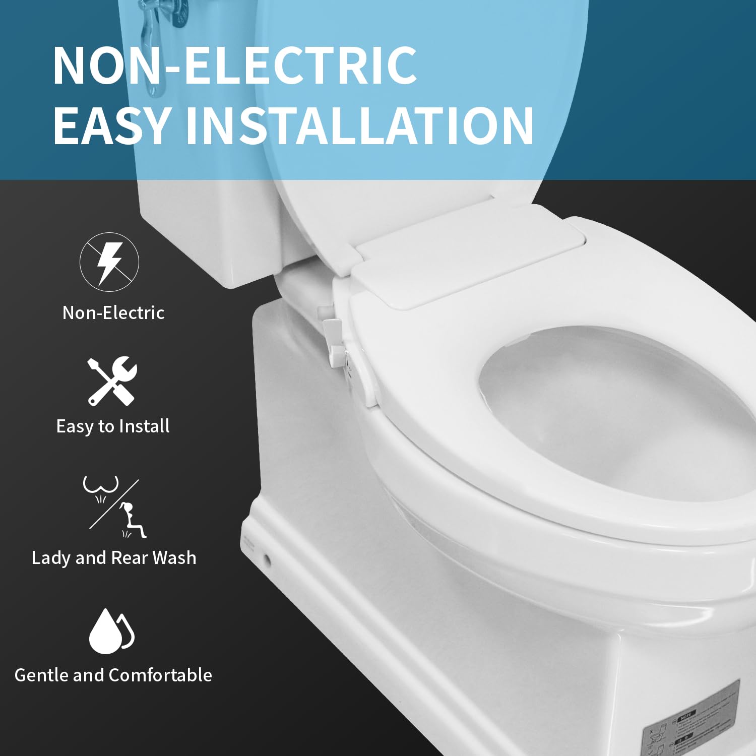 Toilet Bidet Seat Elongated, Non-Electric Bidet Seat, Swash Seat with Adjustable Water and Dual Nozzle System for Bathroom, Easy Installation, White Bidet Attachment