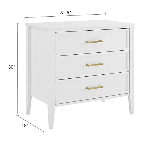 MUSEHOMEINC Solid Wood 3 Drawer Dresser/Nightstand Mid-Century Chests of Drawers with Electroplated Metal Handle,Bed Side Table for Bedroom in White
