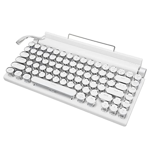 Rosvola Mechanical Keyboard, Ergonomic 83 Keys Blue Switch Round Keycaps Gaming Keyboard for Laptop (White)