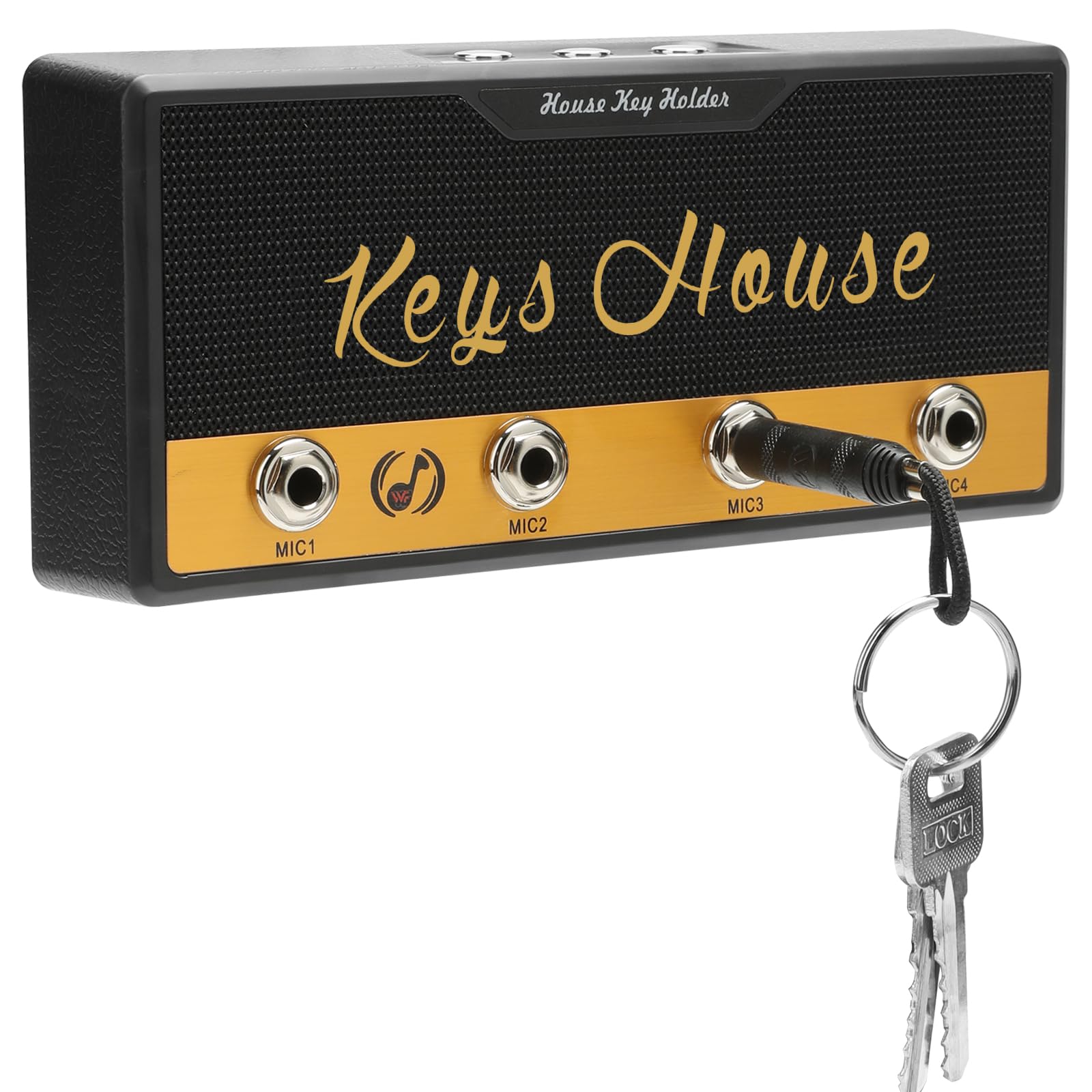 SODWEF Rock Amp Jack Key Holder for Wall,Guitar Amp Key Holder Wall Mount, for Speaker Wood Key Storage, Key Rack Hook Includes 4 Guitar Plug Keychains Home Decoration (Black)