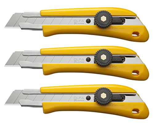 OLFA 18mm Heavy-Duty Utility Knife (BN-L/CP3) - Multi-Purpose Custom Cutting Depth Precision Knife w/Ergonomic Grip Handle & Snap-Off Blade, 3 Pack