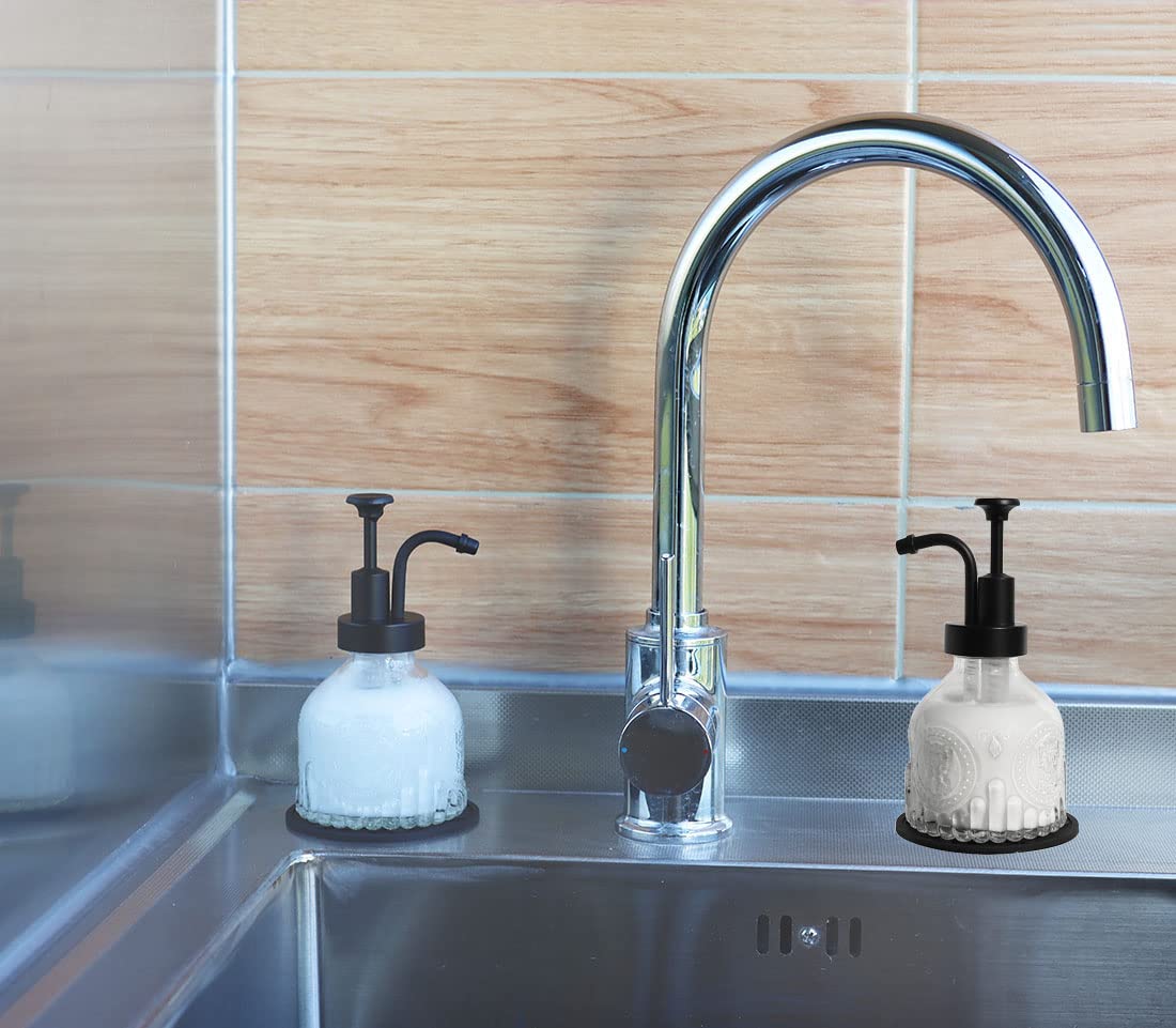 MISAIYOU Mini Clear Glass Soap Dispenser for Bathroom Countertop and Kitchen Sink Decoration,Refillable Liquid Hand Dish Soap Pump Dispenser,Black with Clear Glass, 3-3/8'' X 3-3/8'' X 5-3/4''