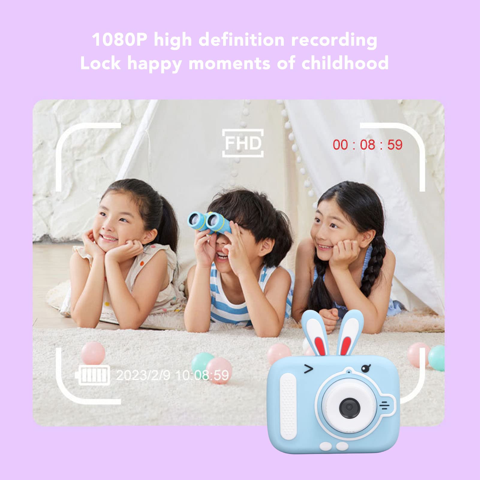 Kids Camera, Silicone Cover Kids Camera Toy Rich Effects 2.0 Inch Color Display 1080P for Daily Life (Blue)