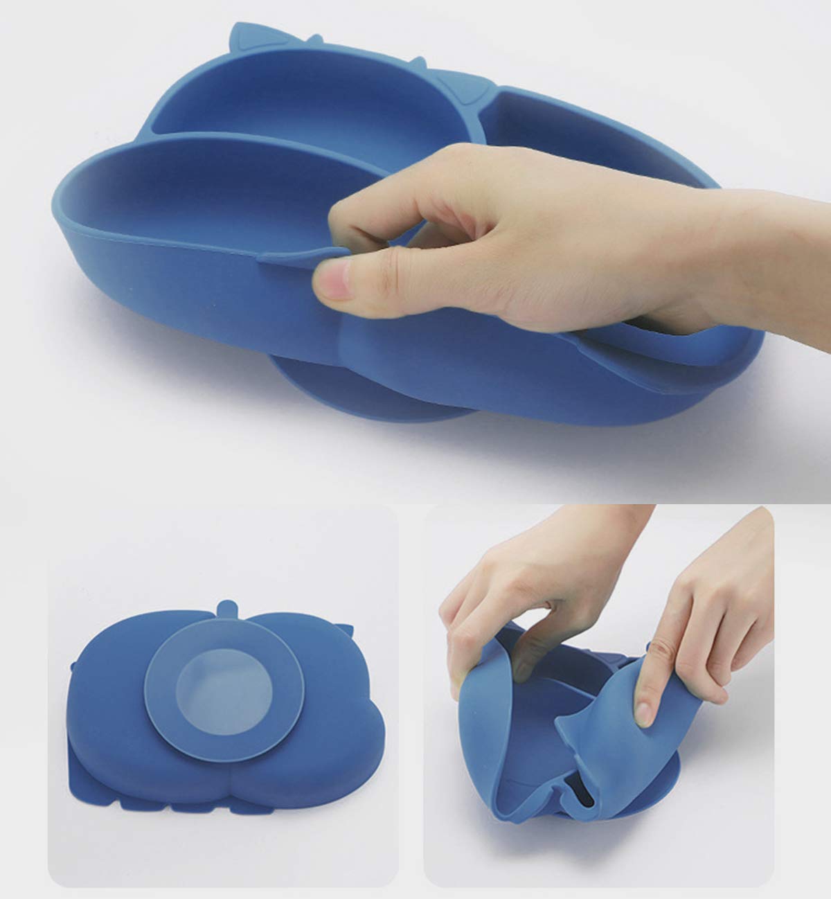 LongDear Suction Plates for Baby,Toddler Plates with Suction,Silicone Divided Kids Placemat Fits Most Highchair Trays (Blue)