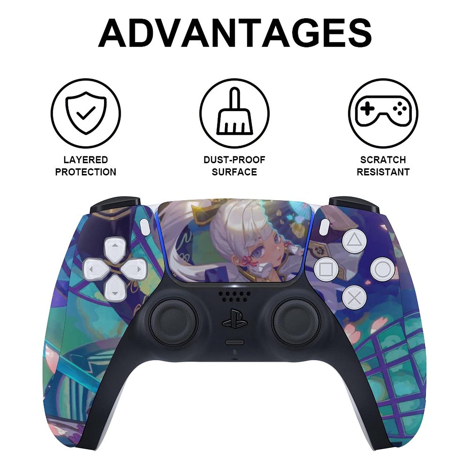 OUFGBCX Anime Girl Kamisato Ayaka PS5 Controller Skin Vinyl Sticker Decal Cover for Playstation 5 Console and Controllers, white-style, One size
