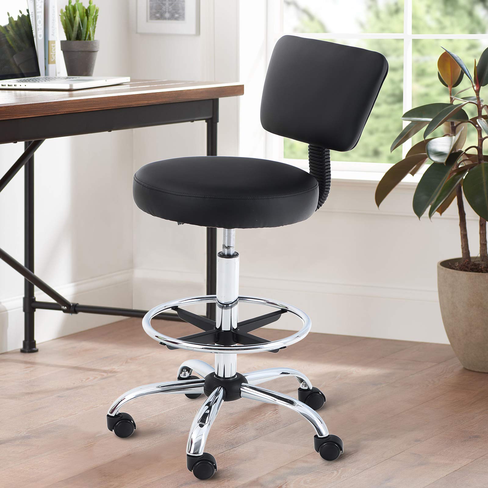 MAISON ARTS Office Desk Chair Swivel Adjustable Rolling Stool with Wheels Armless Drafting Task Chair with Back for Home Office Bar Kitchen Shop Salon Spa Massage Medical, 300LBS Bear Capacity, Black