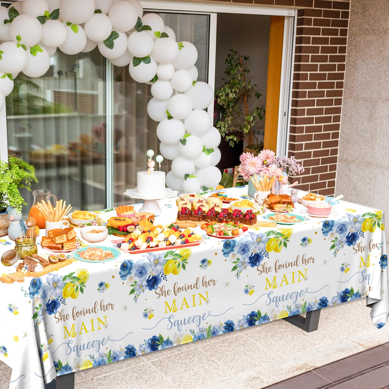 TEMYAXU 3Pieces She Found Her Main Squeeze Bridal Shower Tablecloth, 43 * 71Inch She Found Her Main Squeeze Lemon Tablecloth Lemon Bridal Shower Decorations for Lemon Bridal Shower Weddings Party