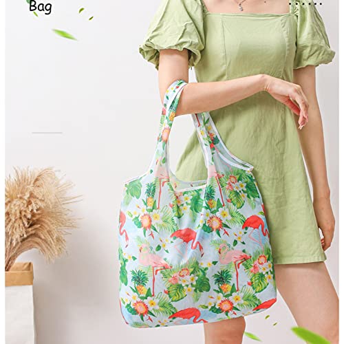 lukar Foldable Reusable Grocery Bags, Portable Reusable Shopping Bags Totes Machine Washable With Handles Folding Storage Bag, 10 Pack Flower Small daisy Leaf Lattice (1 extra small bag Design)