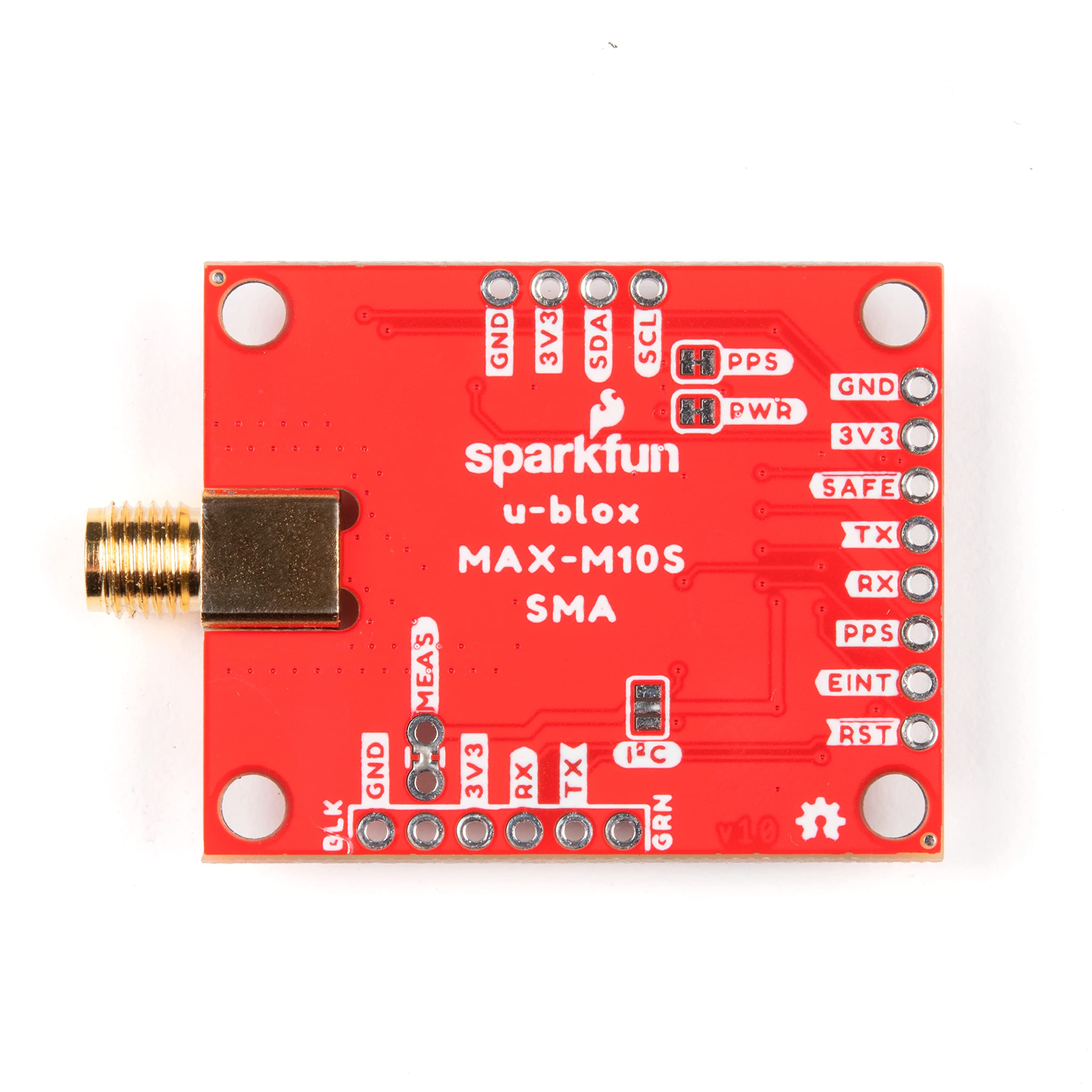 SparkFun GNSS Receiver Breakout - MAX-M10S Module 3.3V VCC and I/O Software Configurable Board Dimensions: 1.74"in x 1.20"in