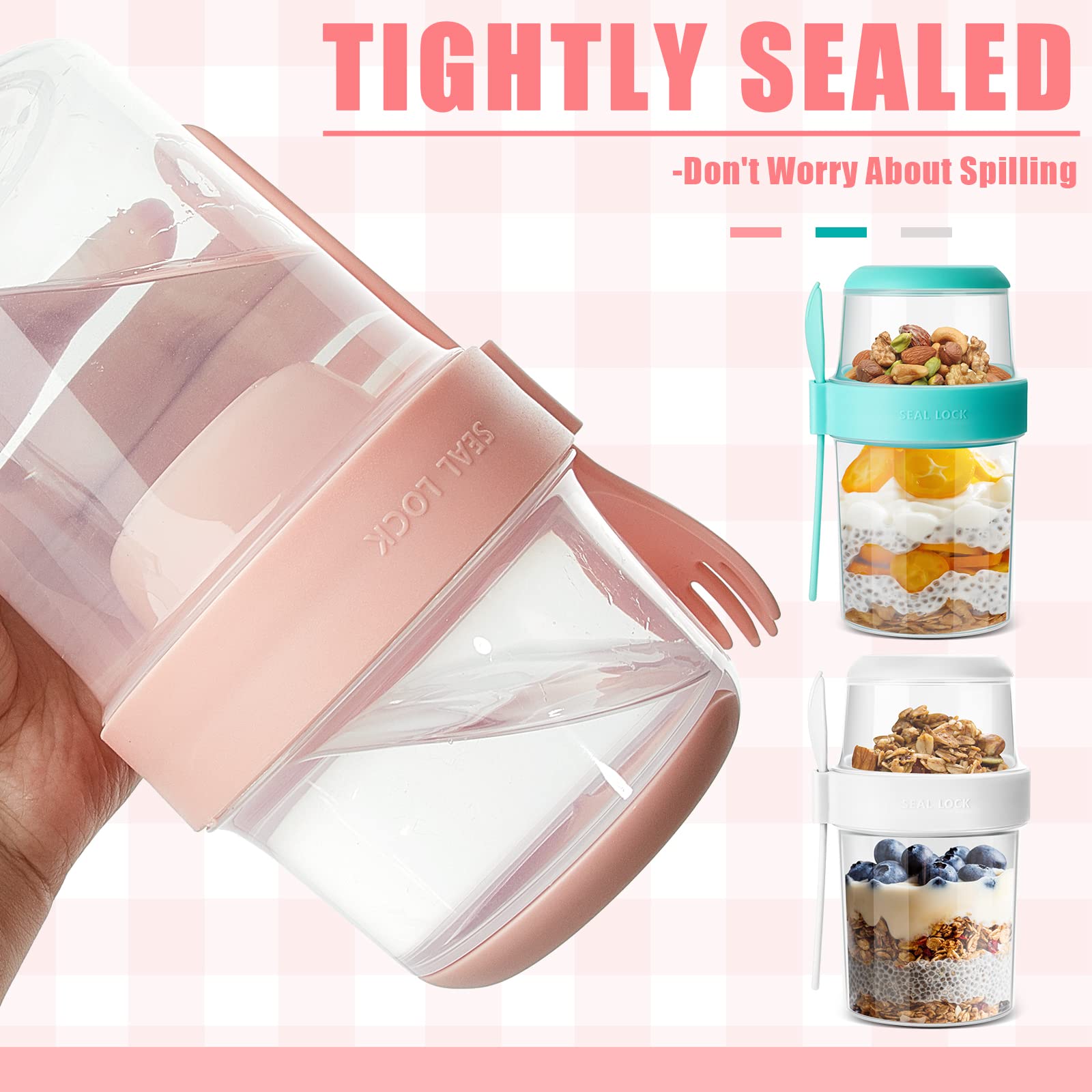 Nuenen 3 Pack 29 oz Cereal Cups Breakfast Cereal and Milk Container Portable Take and Go Cup Reusable Overnight Oats Container 2 Tier Oats Jars with Lid Fork Leak Proof Yogurt Oatmeal Salad Cup