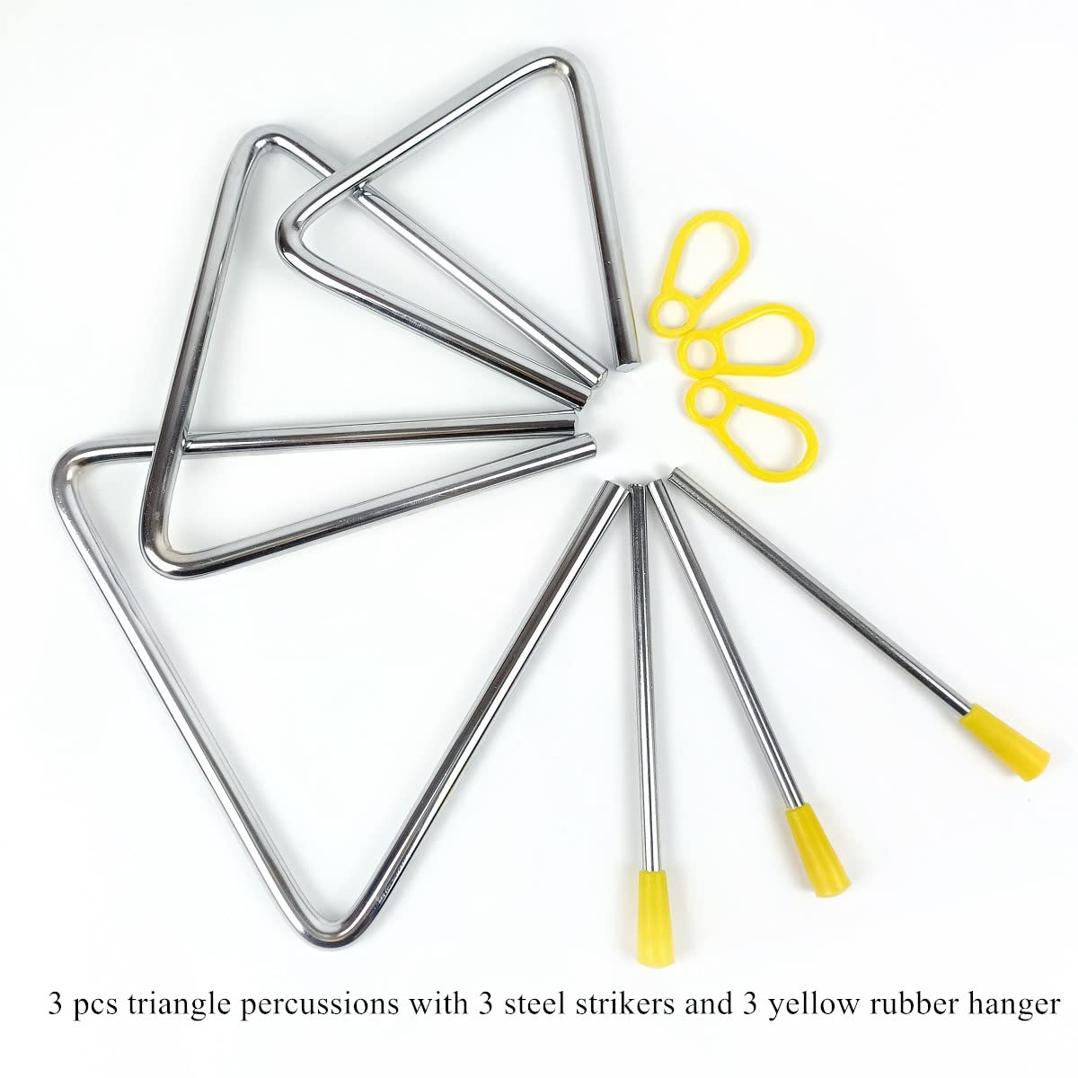 LOONELO Musical Triangle Instruments Set,Hand Percussion Triangles Musical Instrument with Striker for Music Enlightenment,4,5,6 inch (Silver-4-5-6inch)