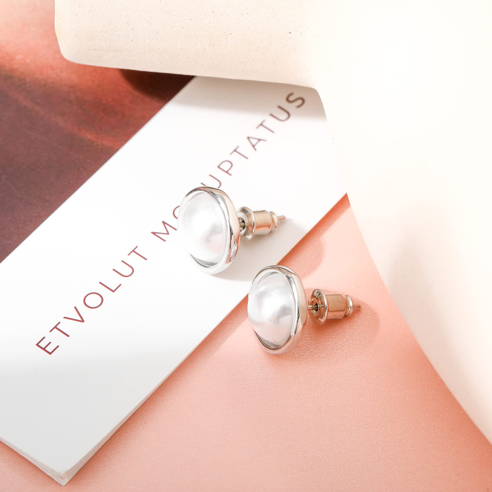 Pearl Stud Earrings 16K Gold Plated 925 Sterling Silver Needle Statement Jewelry Christmas Studs Earrings for Women Gifts