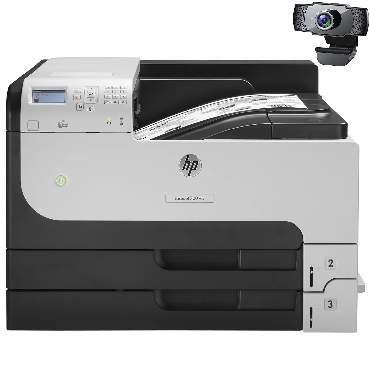 HP Laserjet Enterprise 700 M712dn Single-Function Wired Monochrome Laser Printer - Print only - 40 ppm, 1200x1200 dpi, 12.3 x 18.5, Auto Duplex Printing, 512MB Memory, Ethernet, Cbmou External Webcam