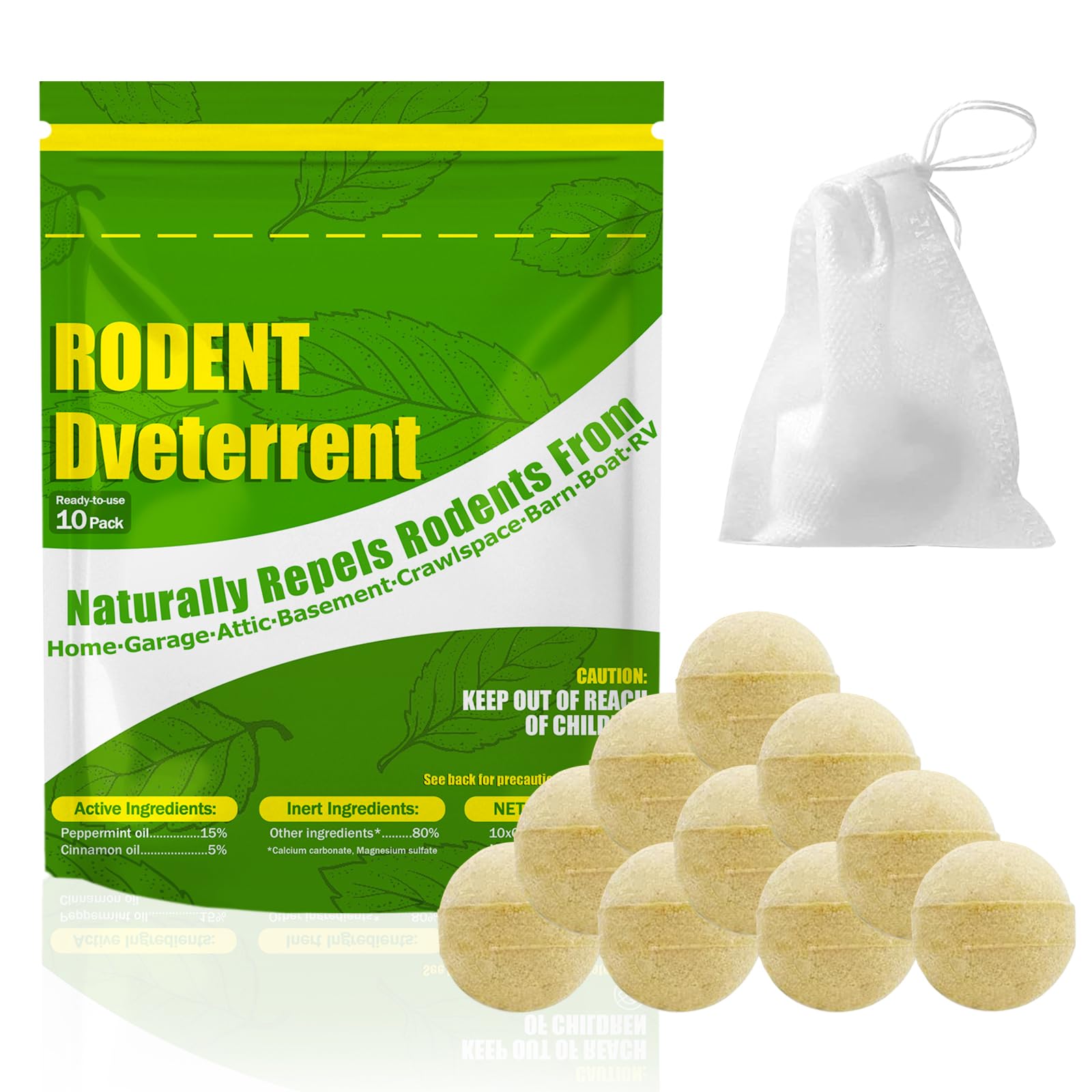 Rodent Repellen, Mice Repellent Indoor/Outdoor 10 Pack, Moth Balls, Peppermint Pest and Control Mice Rats Repeller and Strongly Repel Roaches, Squirrels, Ants, Other Rodents