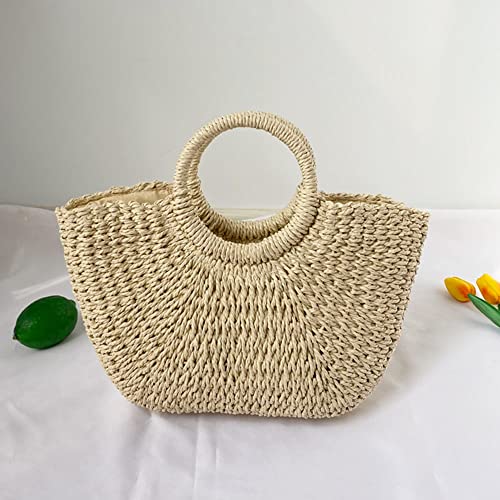Nhicdns Women Straw Woven Tote Large Beach Summer Beach Handmade Woven Shoulder Bag Handbag
