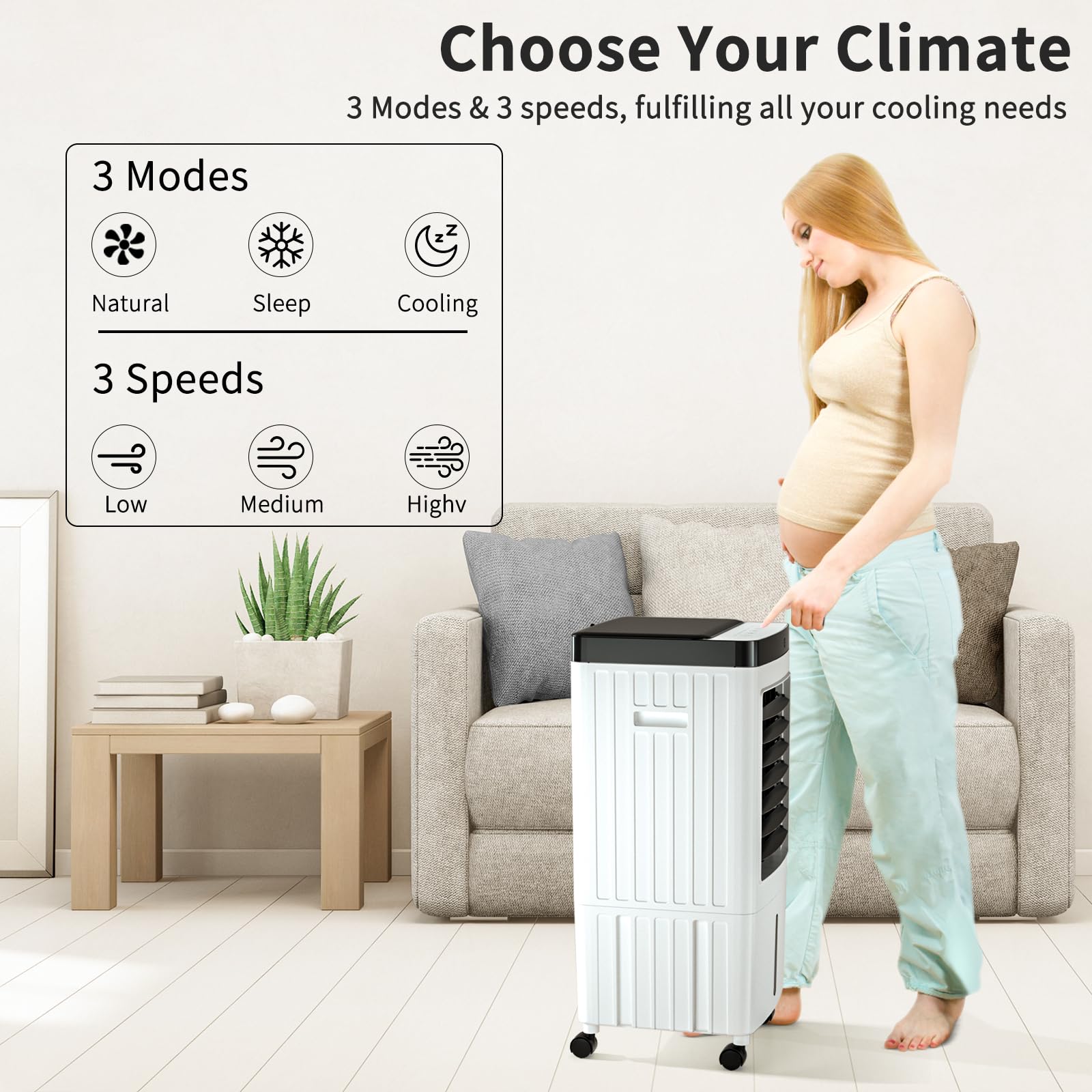 Portable Air Conditioner with 2 Gal Water Tank, 3 IN 1 Evaporative Air Cooler, Fast Cooling Fan with Remote & 3 Speeds & Timer, ac unit, 110V Small Air Conditioner Humidifier Indoor Office