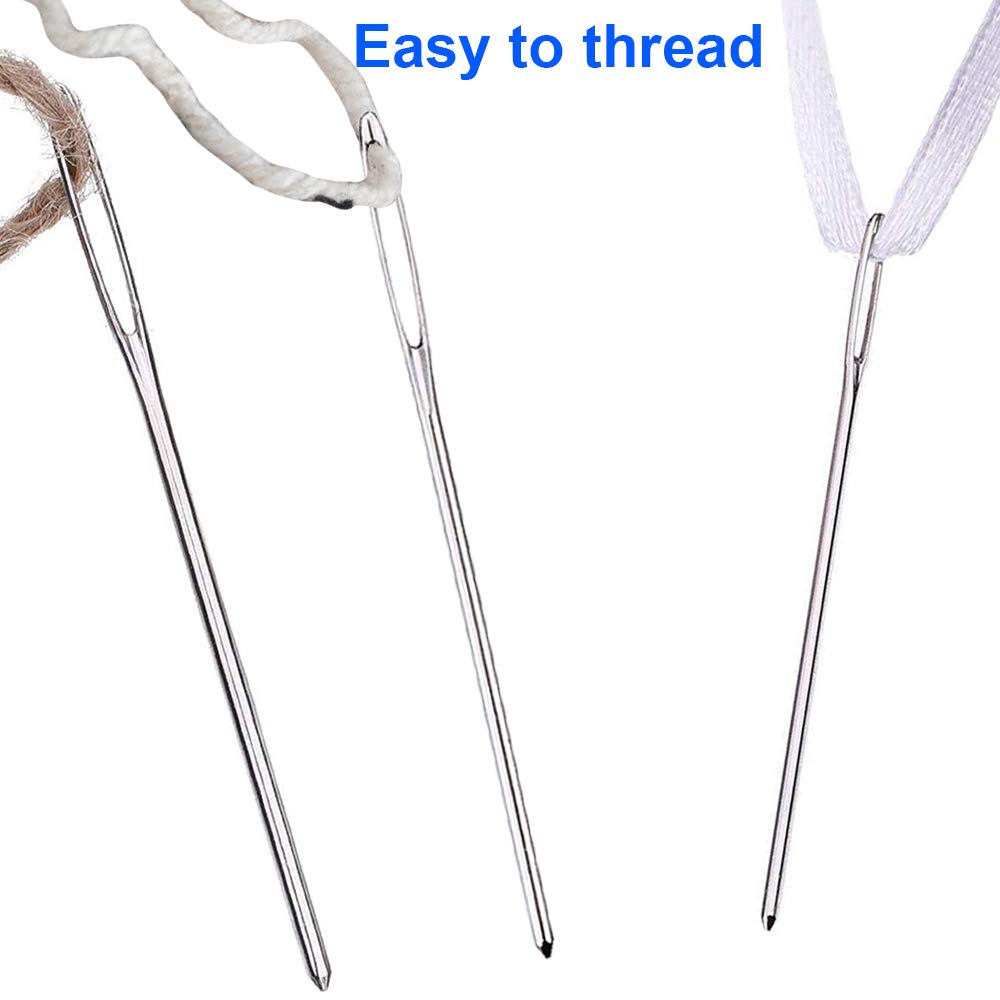 Large Eye Blunt Needles, 15 Pcs Stainless Steel Yarn Knitting Needles, Extra Large-Eye Yarn Sewing Needles, Knitting Darning Needles with Clear Bottle, Suitable for Crochet Projects, Silver