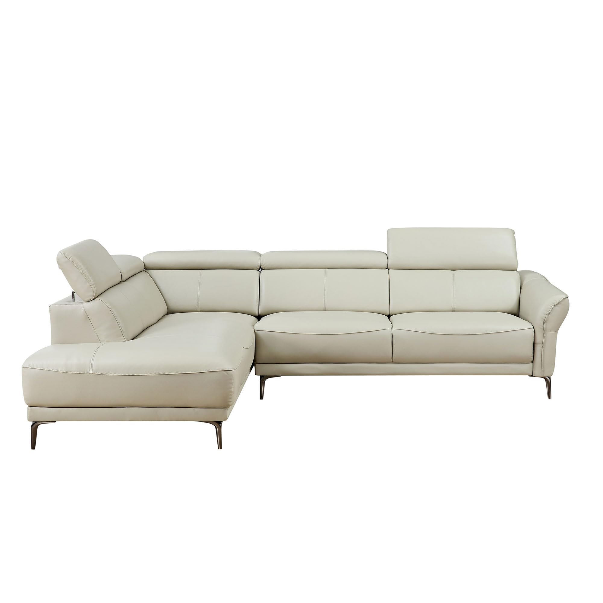 Plococo 111.41 inch Genuine Leather Sofa Couch, Modern Design L Shaped Leather Sofa Adjustable Headrests Couch for Living Room (Beige Grey, Left Chaise)