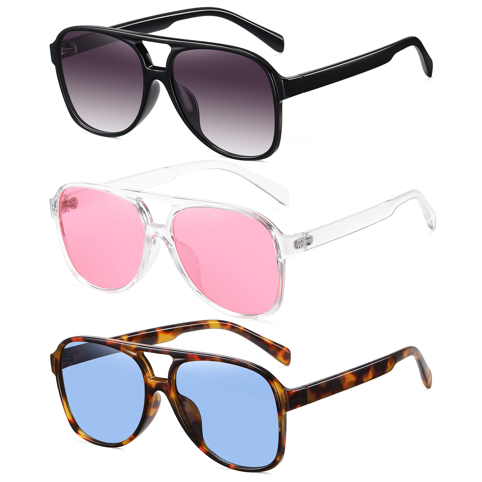 Okany Aviator Sunglasses Non-Polarized Womens Mens Trendy Retro Vintage 70s Sunglasses for Women Men Classic Pilot Sun Glasses 3 Pack