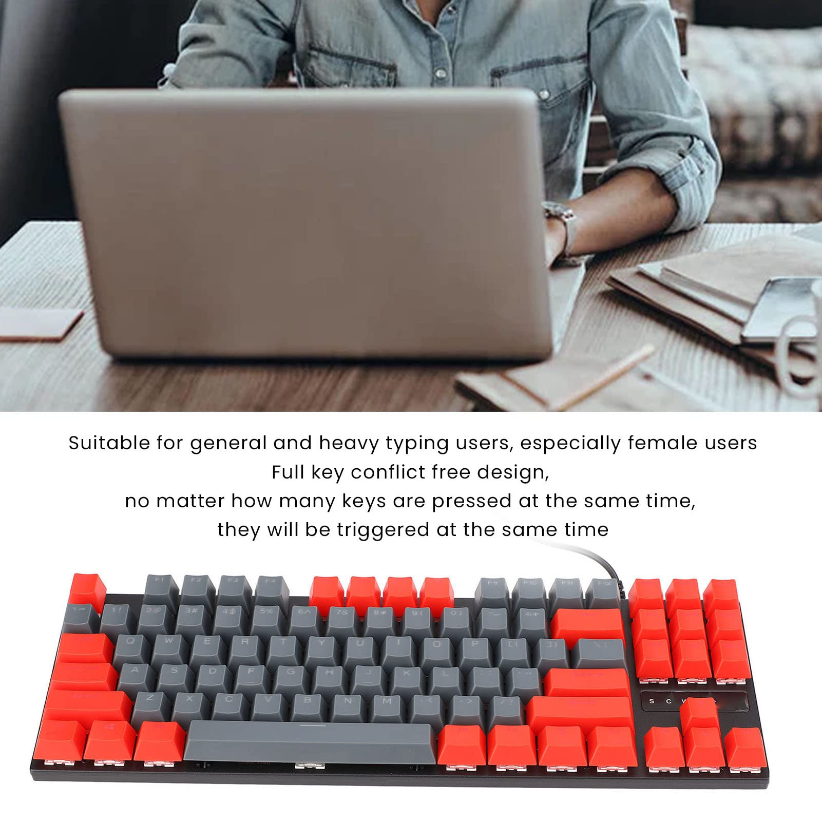 Red Switch Mechanical Keyboard Red Switch Mechanical Gaming Keyboard with Colorlocking Mobile Gaming Key Structure (Gray and Red)
