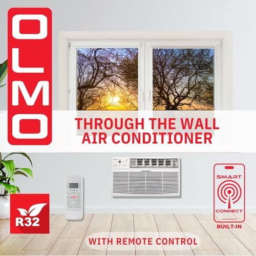 OLMO 8,000 btu 115V Through-the-Wall Air Conditioner with Remote Control and built in Smart Kit, (Heating and Cooling) (R32 Refrigerant) Wall Sleeve Included…