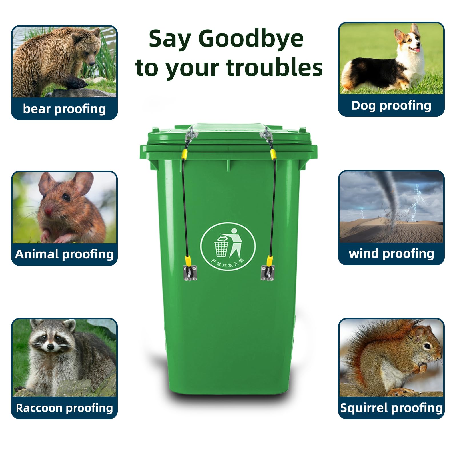 Suohanfei 2 Pcs Trash Can Lock for Animals, Raccoon Bear Proof Trash Can Lid Locks, Universal Outdoor Garbage Can Lock(Black)