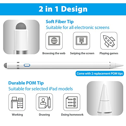 RICQD Stylus Pencil Compatible Apple iPad(2018-2022) with Palm Rejection iPad 10/9/8/7/6th, Pro 12.9 6/5/4/3rd Gen, Air 5/4/3rd, Mini 6/5th, Pro 11 High Precision Drawing Pen