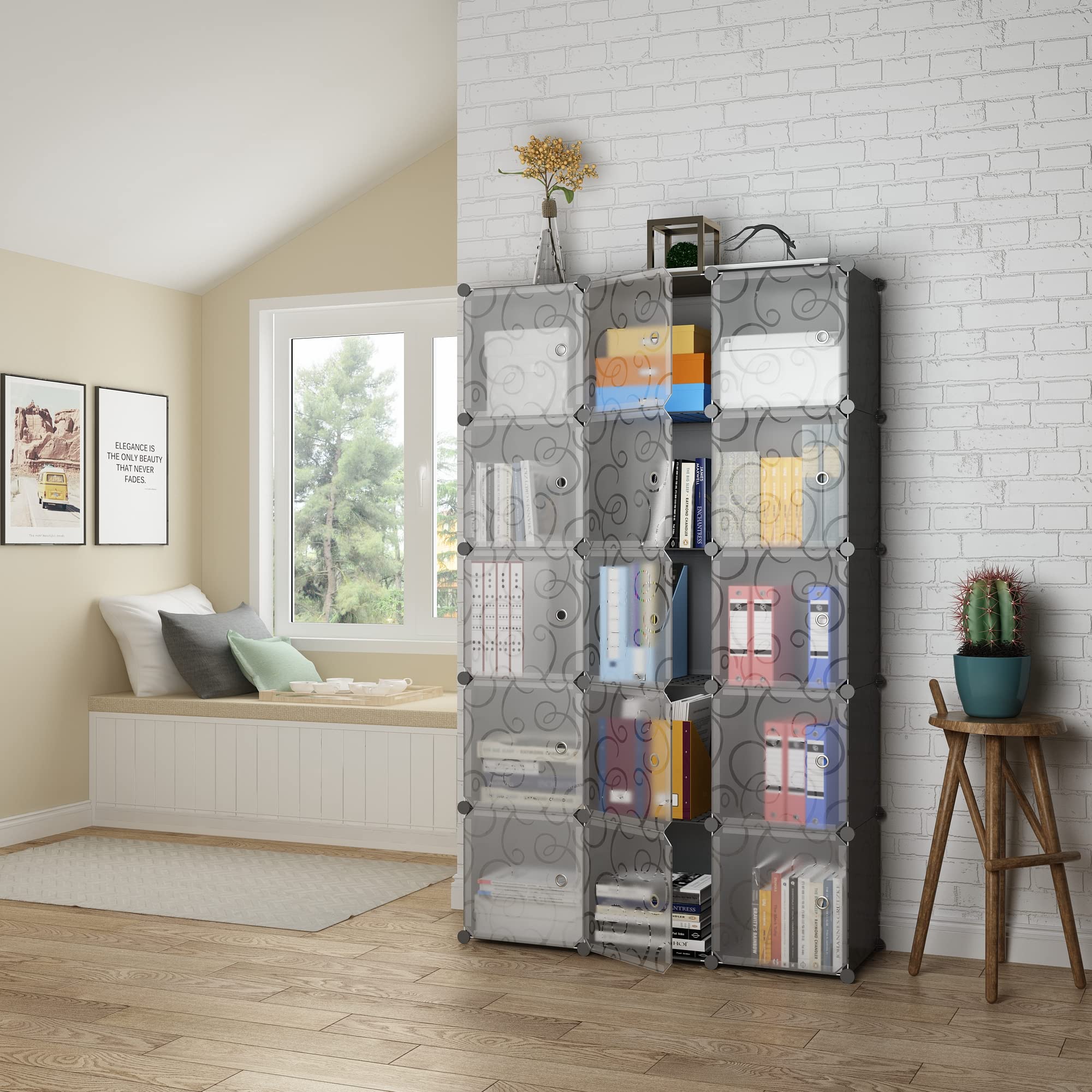 KOUSI Large Cube Storage -14"x18" Depth Cube (25 Cubes) Cube Organizer Cube Storage Shelves Cubby Organizing Closet Storage Organizer Cabinet Shelving Bookshelf Toy Organizer, White