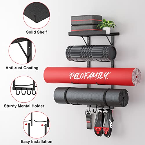 PeloFamily Bike Seat and Yoga Mat Holder Wall Mount, Home Gym Accessories