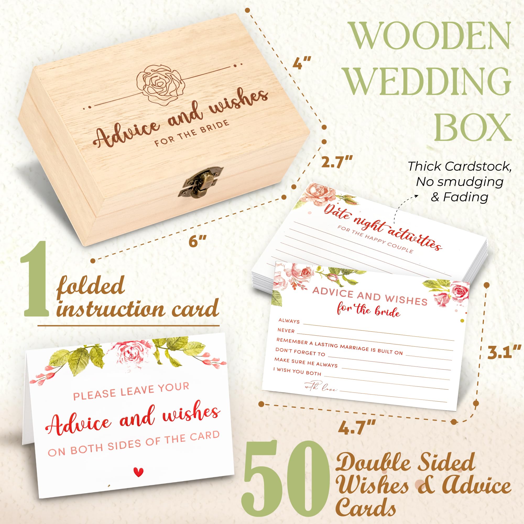 STOFINITY Advice for The Bride Cards - 50 Pcs Wedding Advice Cards for Bridal Shower Decorations, Marriage Advice and Wishes Cards Box for Wedding Shower Decor