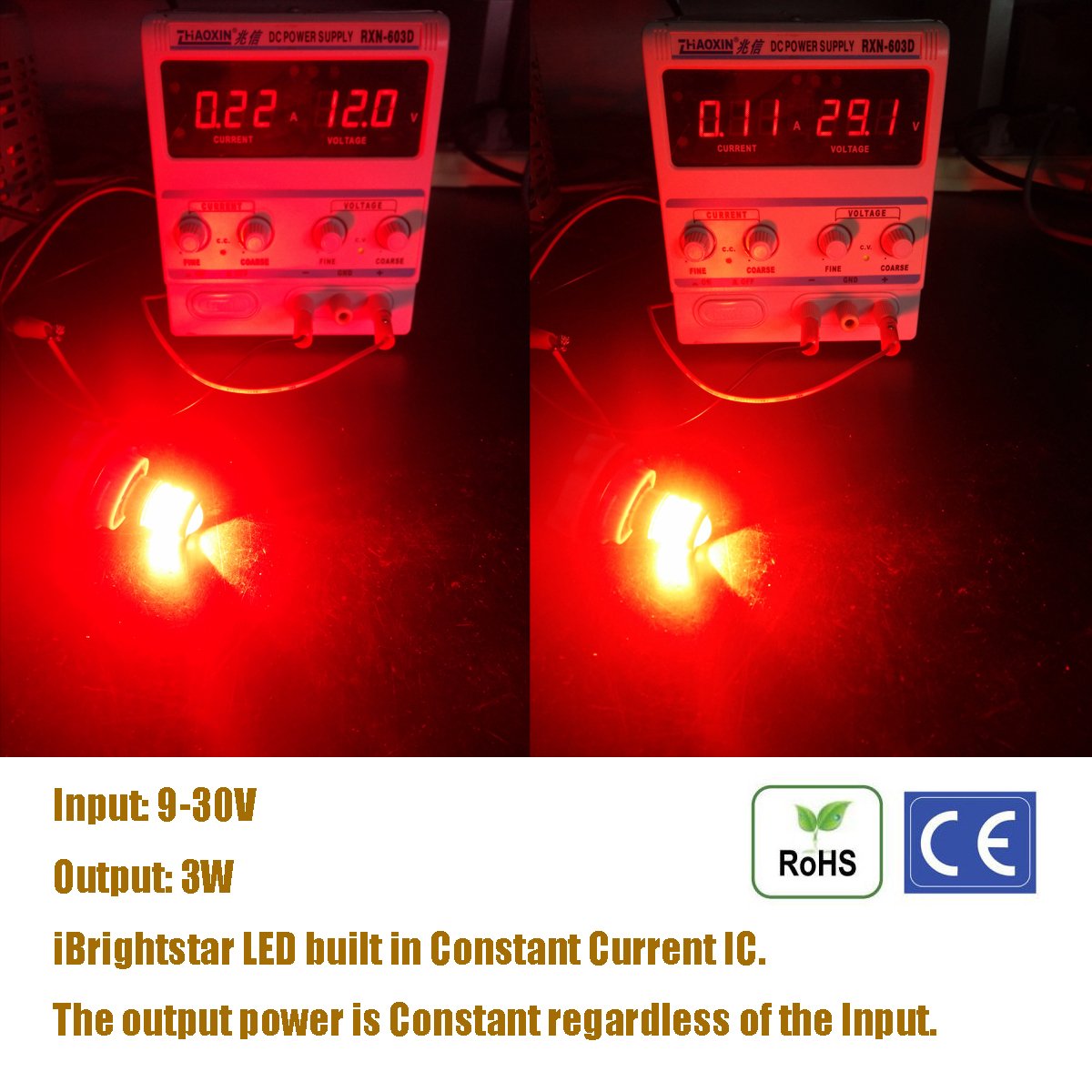 iBrightstar Newest 9-30V Super Bright Low Power 1157 2357 2057 7528 BAY15D LED Bulbs with Projector Replacement for Stop Tail Brake Lights, Brilliant Red