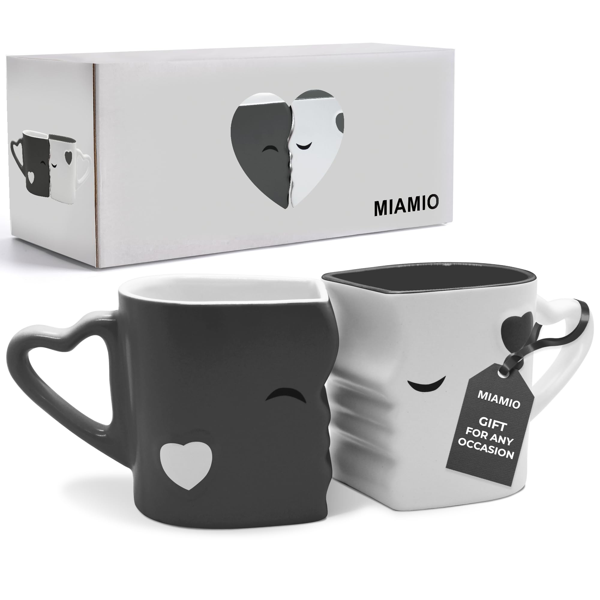 MIAMIO - Coffee Mugs/Kissing Mugs Bridal Pair Gift Set for Weddings/Birthday/Anniversary with Gift Box (Gray)