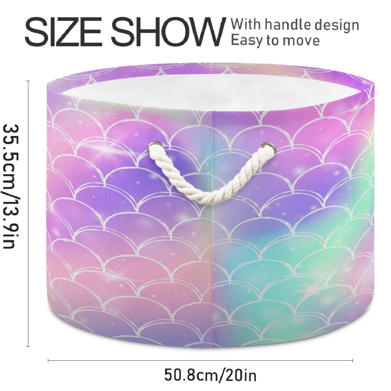MNSRUU Storage Basket 20"x14" Multicolor Mermaid Scales Collapsible Organizer Basket with Handles, Fabric Nursery Laundry Basket Large Capacity