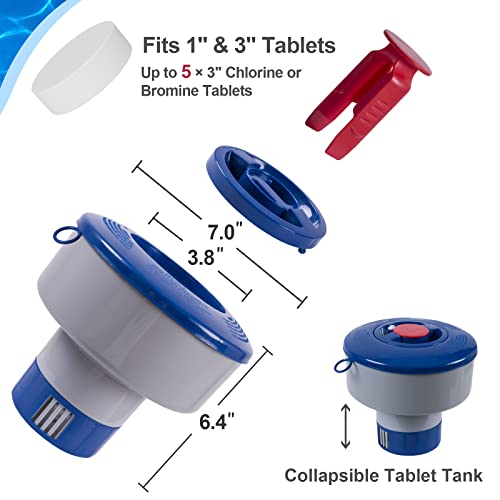 POOLAZA Pool Chlorine Floater, Premium Quality Floating Chlorine Dispenser for Pool, Larger Capacity Pool Floater for Chlorine Tablets, Durable Pool Tablet Floater Compatible with Bromine & Chlorine