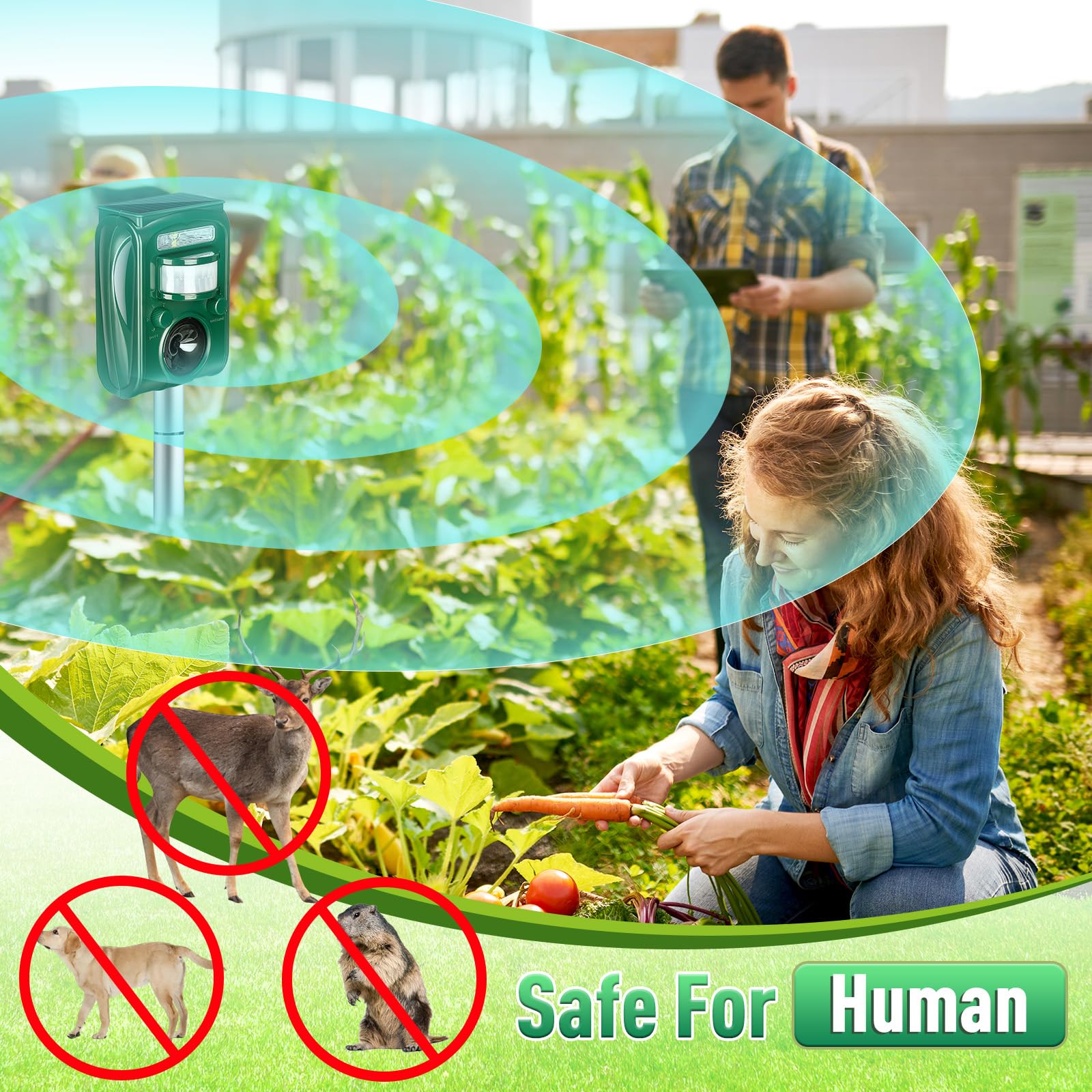 Qualirey Animal Repellers Solar Deterrent Devices Green Waterproof Ultrasonic Deer Repellents with Motion Sensor Flashing Light for Garden Farm House Drive Cat Dog Bird Coyote Skunk(Green)