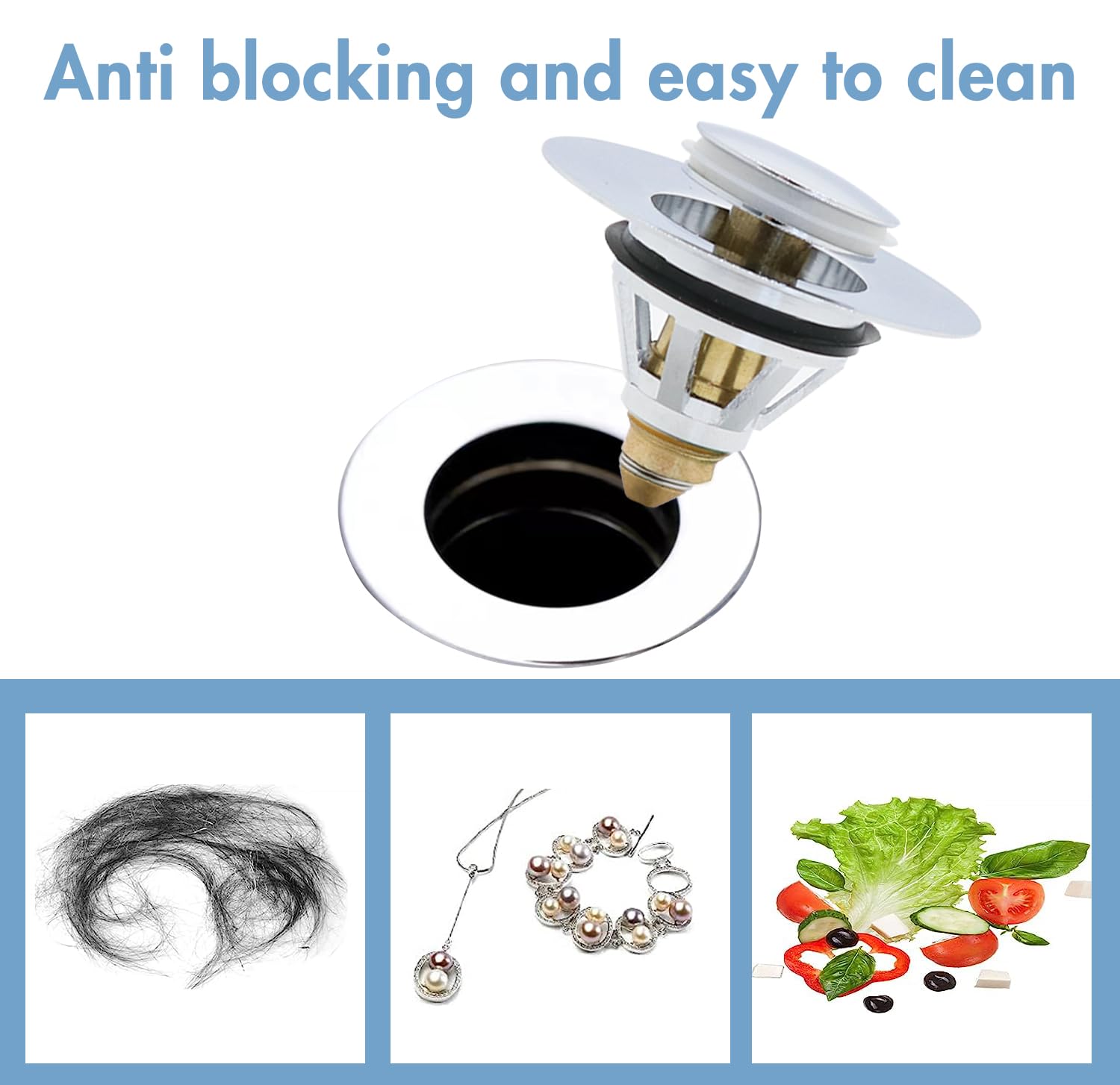 Koiernr Universal Bathroom Sink Stopper, Pop-Up Drain Filter for 1.1-1.5 Inch Drain Hole, Bathtub Sink Drain Strainer with Basket Hair Catcher (1 pcs)
