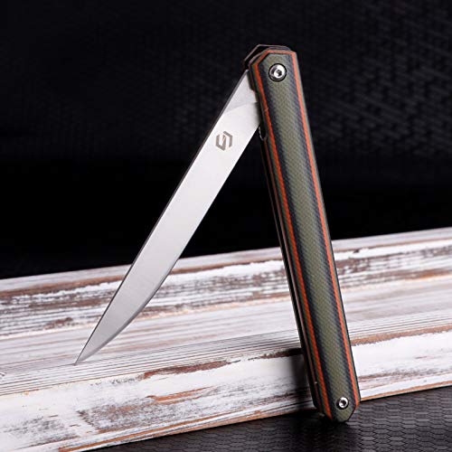 Samior G1035 Small Slim Folding Pocket Flipper Knife, 3.5 inch D2 Drop Point Blade, Green G10 Handle with Liner Lock Pocket Clip, Gentleman's EDC Pen Knives 1.3oz