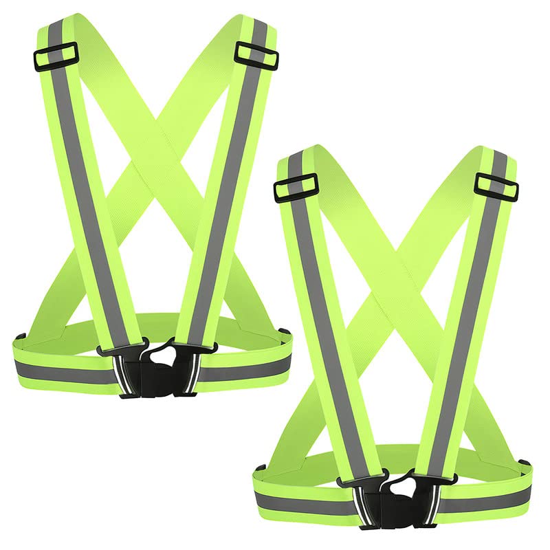 Reflective Vest Straps 2 Pack, Unisex Safety Reflective Vest Running with Adjustable, Waterproof and Lightweight, Reflective Vest Gear Warning Vests for Night Running Cycling Jogging Walking, Green