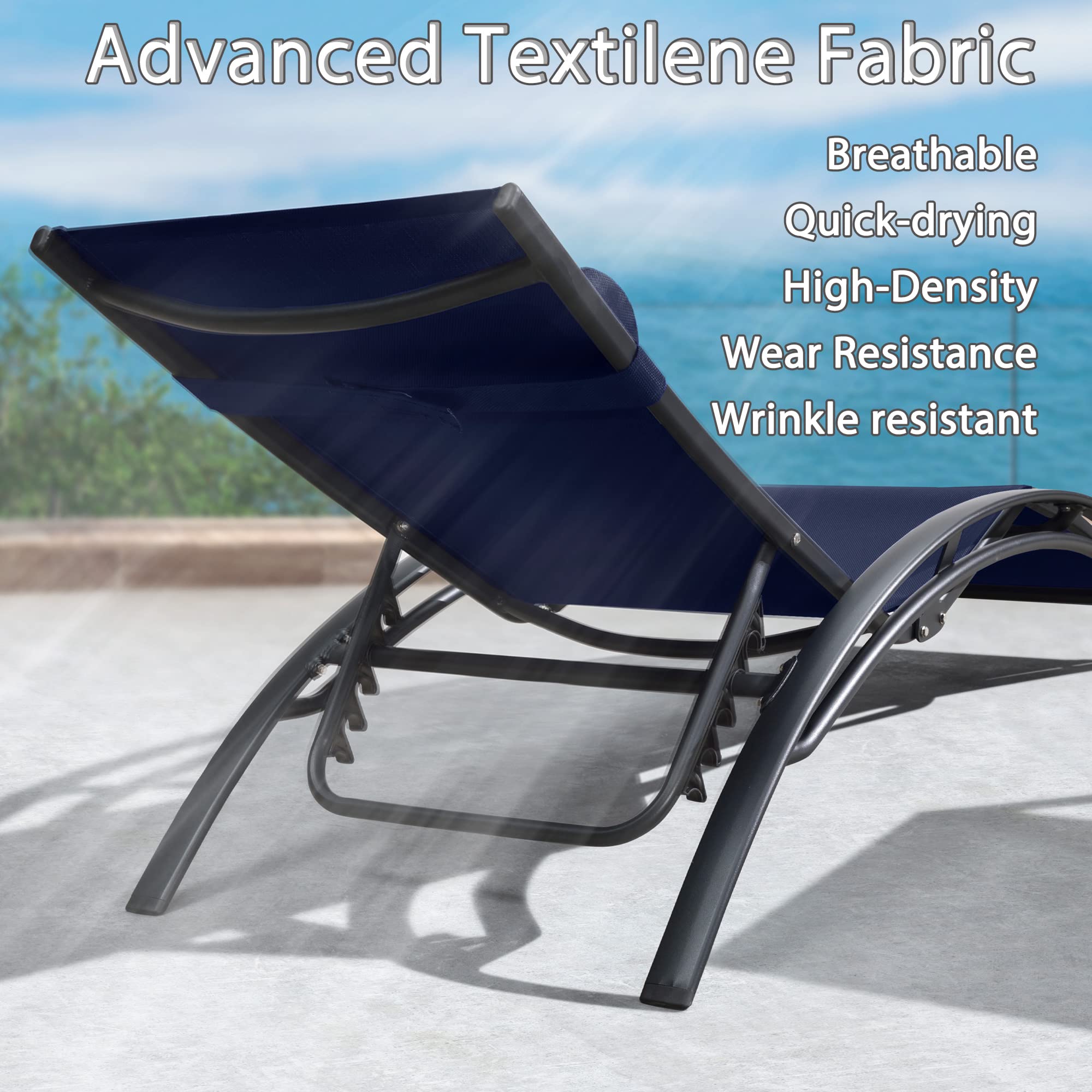 PURPLE LEAF Patio Oversized Chaise Lounge Chair Set with Side Table Pool Adjustable Recliner Chairs for Outside Beach Outdoor Sunbathing Tanning Poolside Lounger Chair