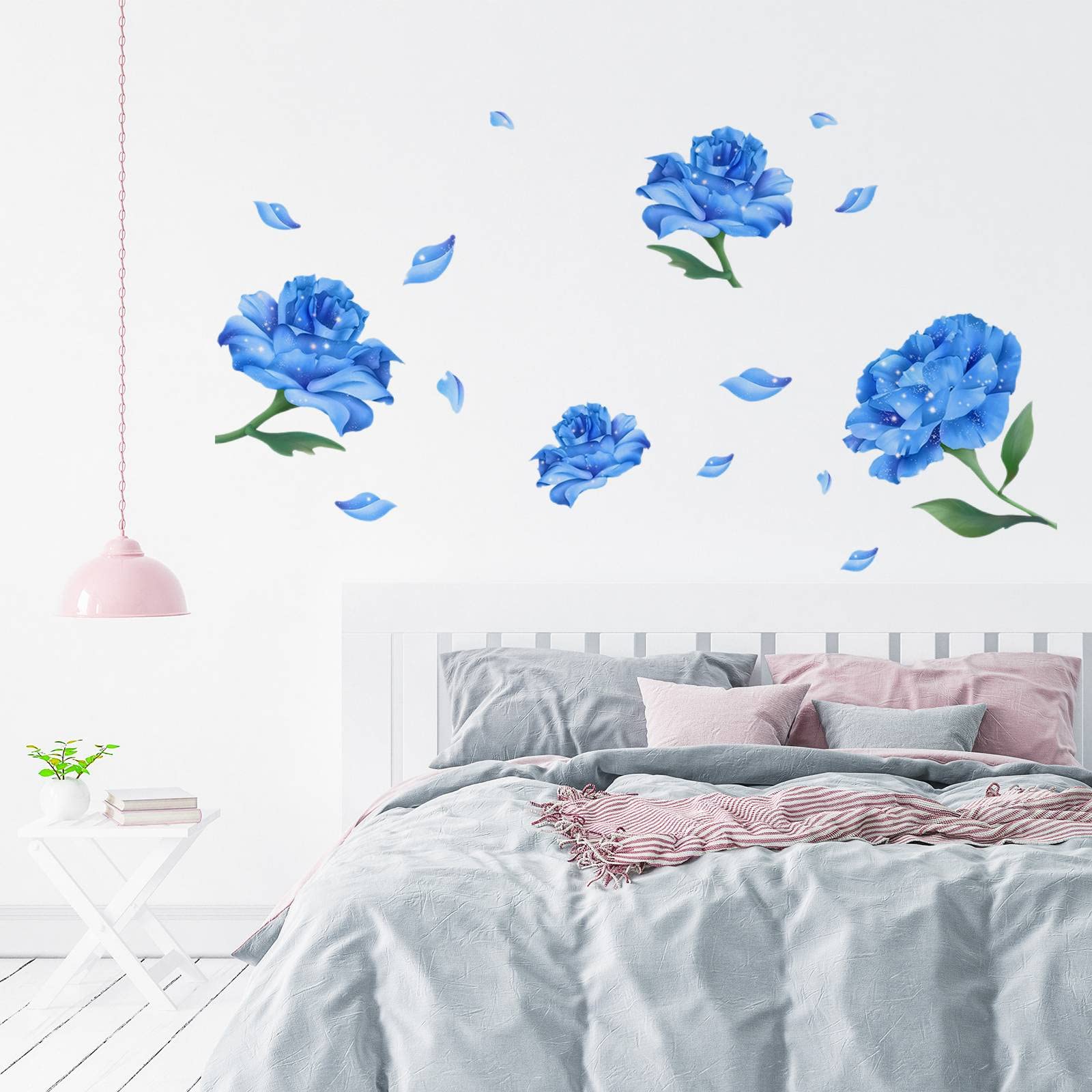 Pink Roses Flower Wall Decals Wall Stickers for Bedroom Wall Art Mural for Living Room Nursery Wall Decor