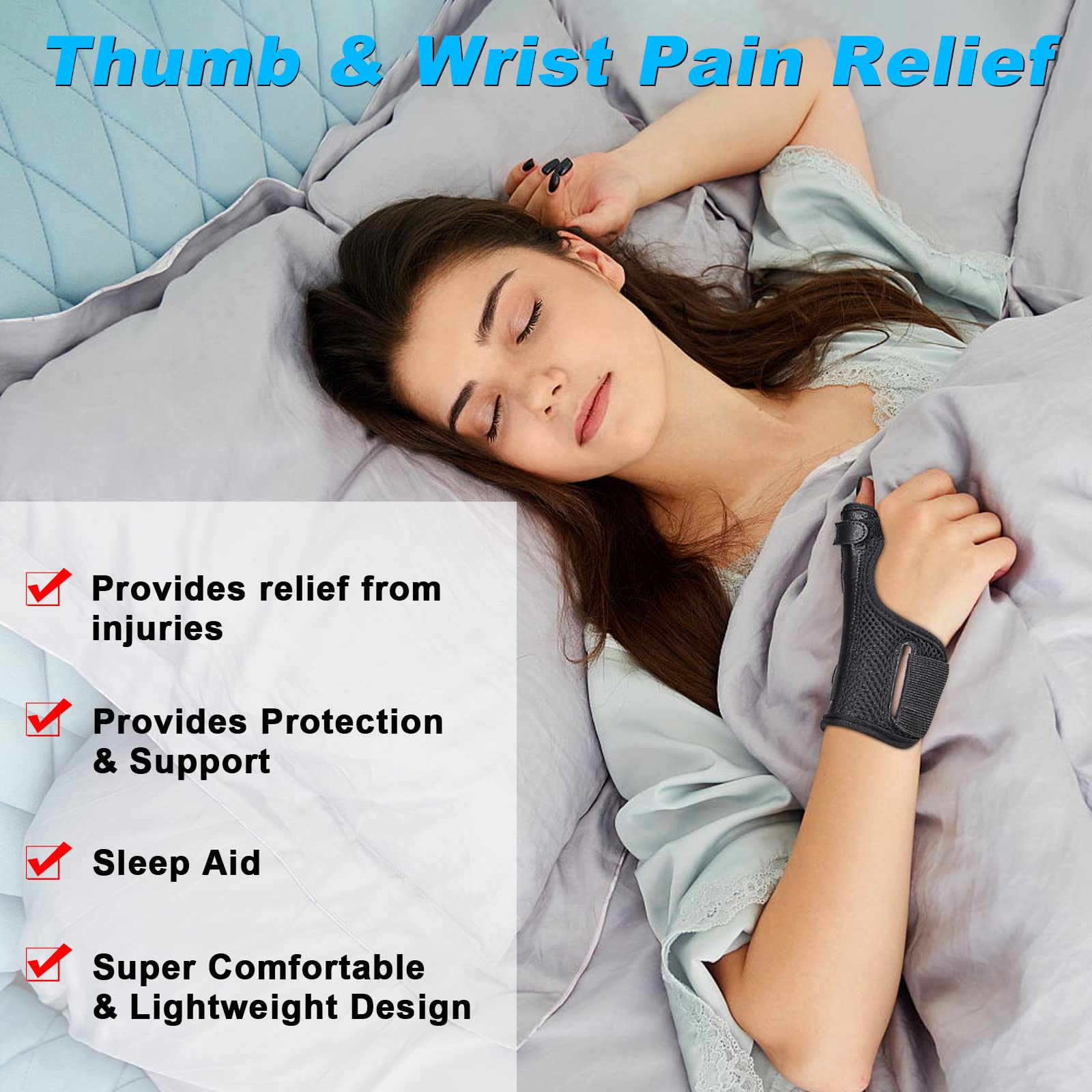 PKSTONE Thumb Brace,Thumb Spica Splint, Adjustable Breathable Wrist Splint/Hand Brace for Right and Left Hand, Pain Relief, Thumb & Wrist Support for Carpal Tunnel, Arthritis, Tendonitis, Sprains